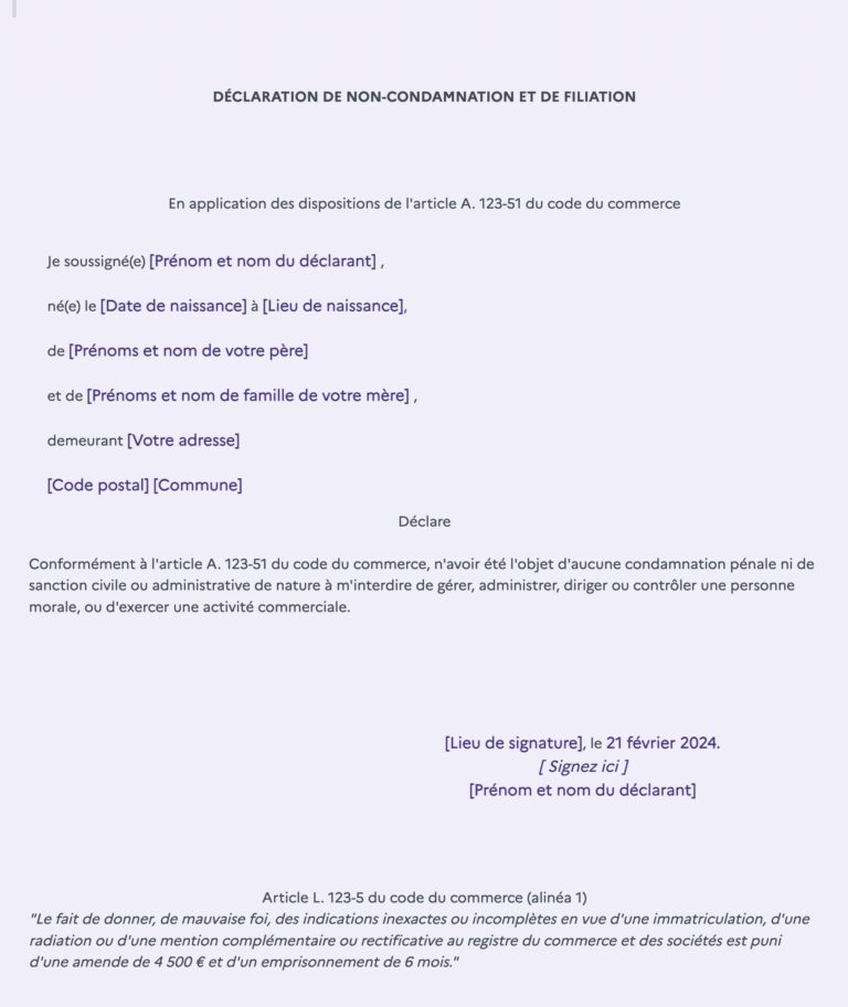 La déclaration sur l’honneur de non-condamnation